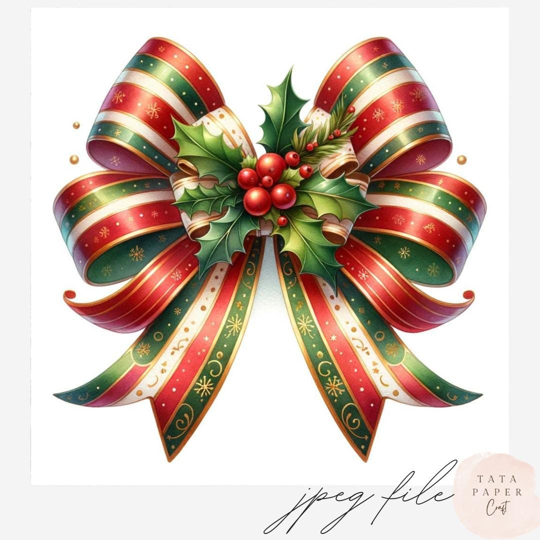Christmas Bow Clipart, 12 JPG Files, Holiday Ribbon Clip Art for ...