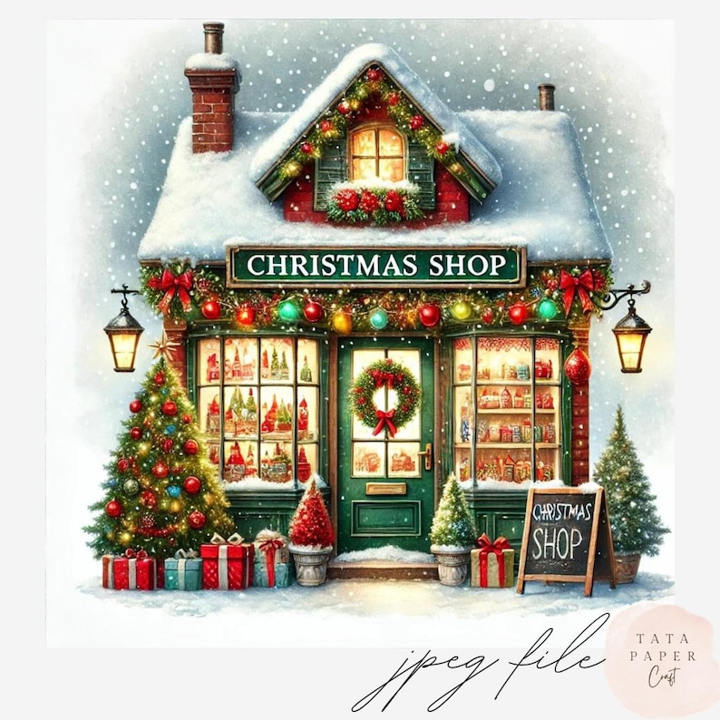 Christmas Shop Clipart, 16 JPG Files, Storefront Art, Holiday Market ...
