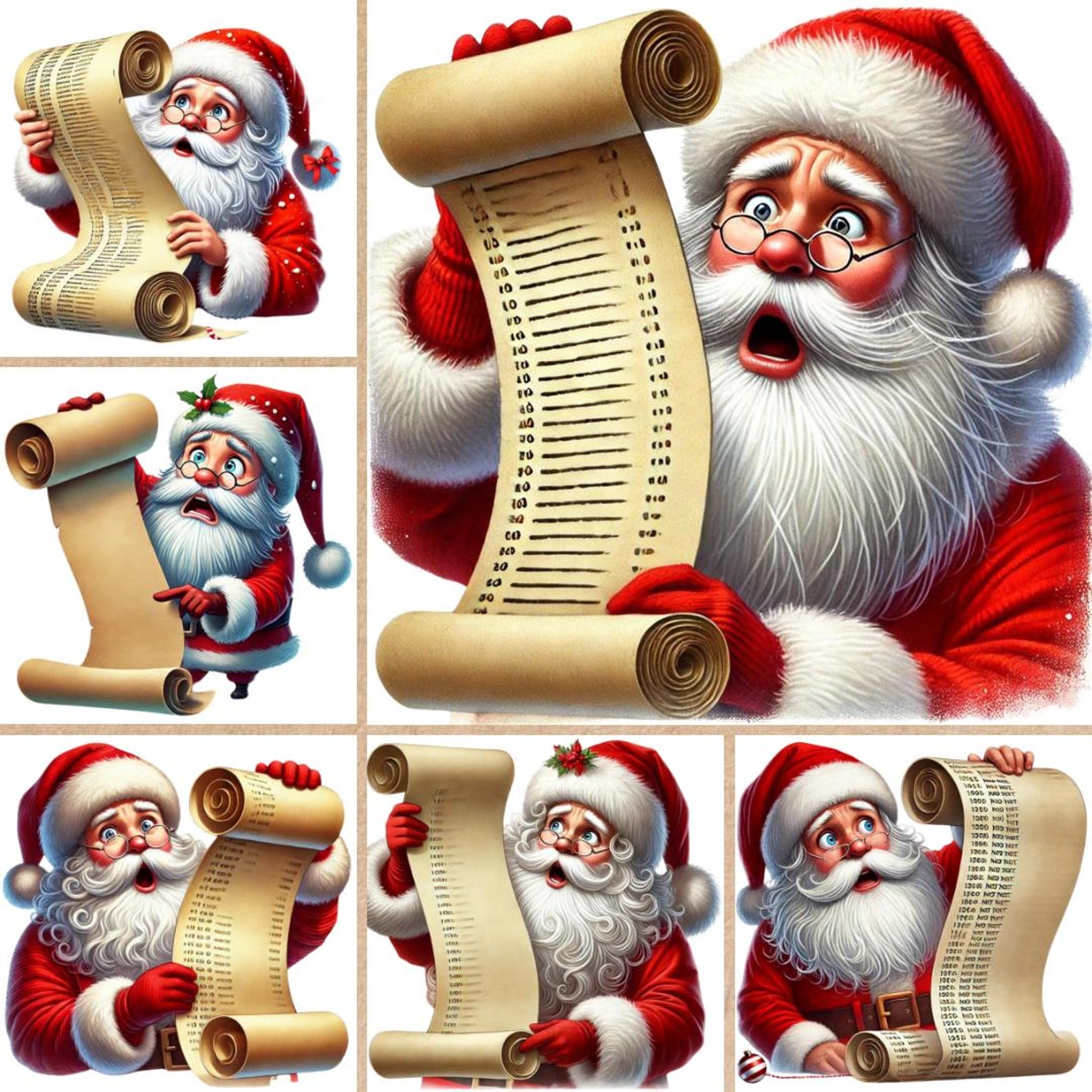 Funny Santa Checking Long List Clipart | 11 Shocked Santa Claus JPEG ...