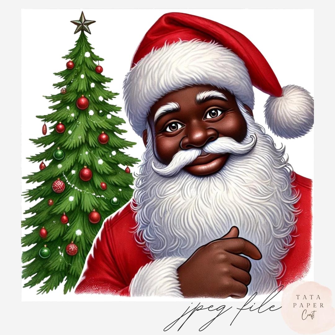 30 Black Santa Claus Clipart | African American Santa JPEG | Christmas ...
