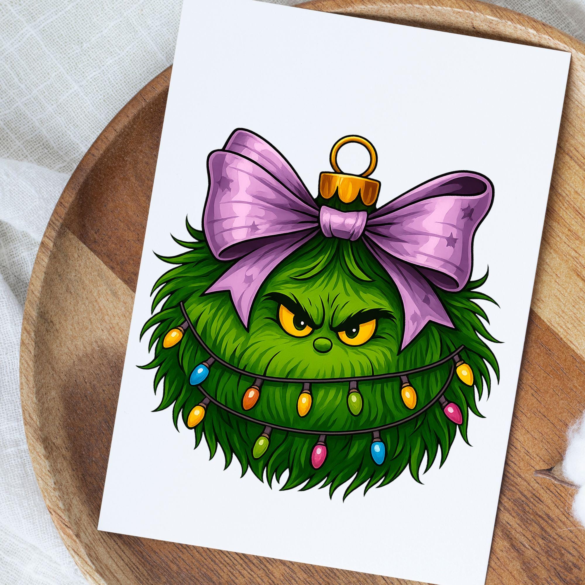 Grumpy Christmas Ornament PNG – Funny Green Face With Lights & Purple ...