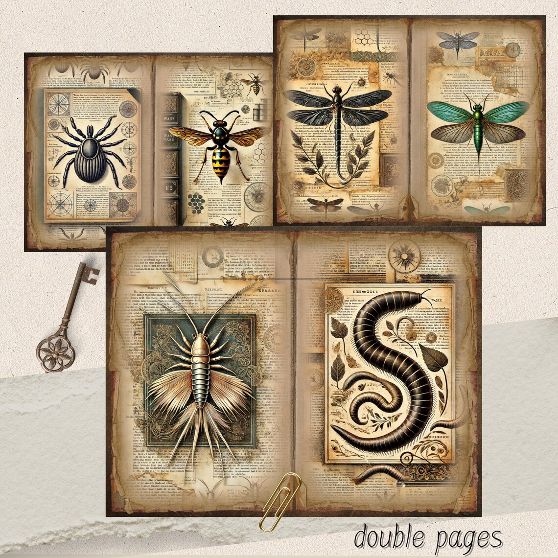 Vintage Insects Printable Watercolor, Ephemera Kit for Junk Journals ...