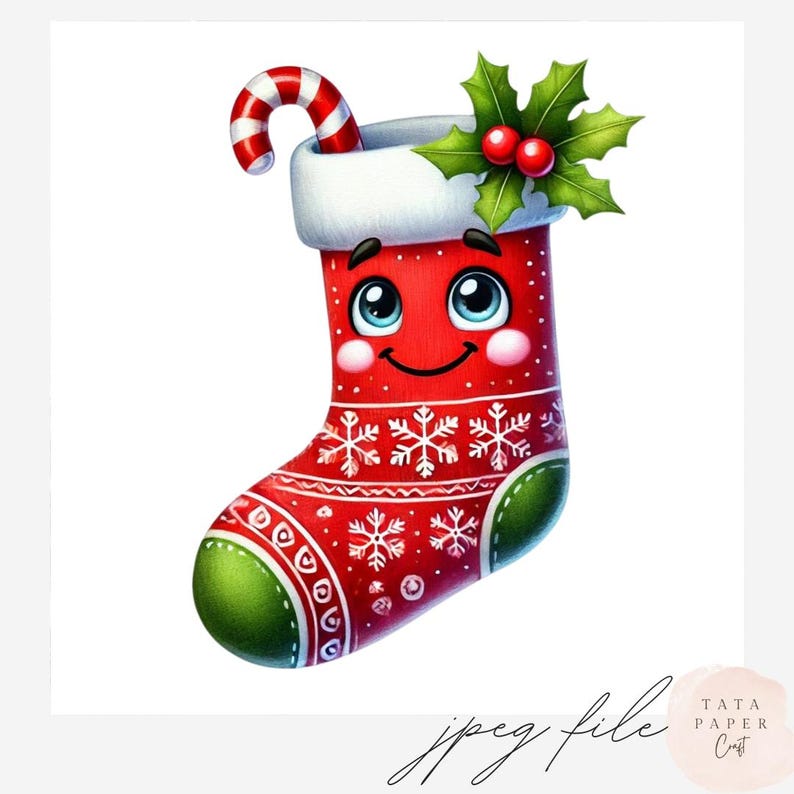 Smiling Holiday Socks Clipart, Whimsical Christmas Stockings for Cards ...