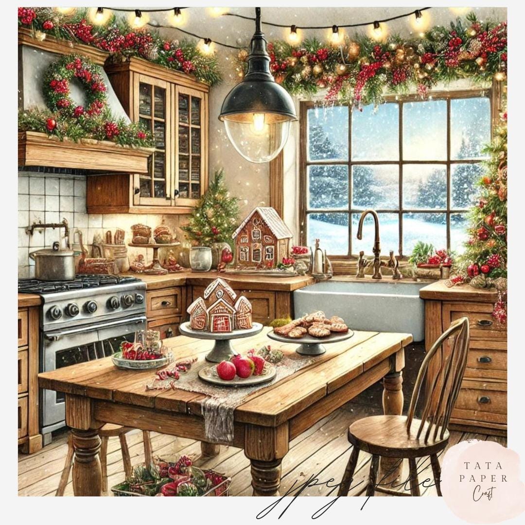 Rustic Christmas Kitchen Clipart Bundle | Holiday Farmhouse Kitchen ...