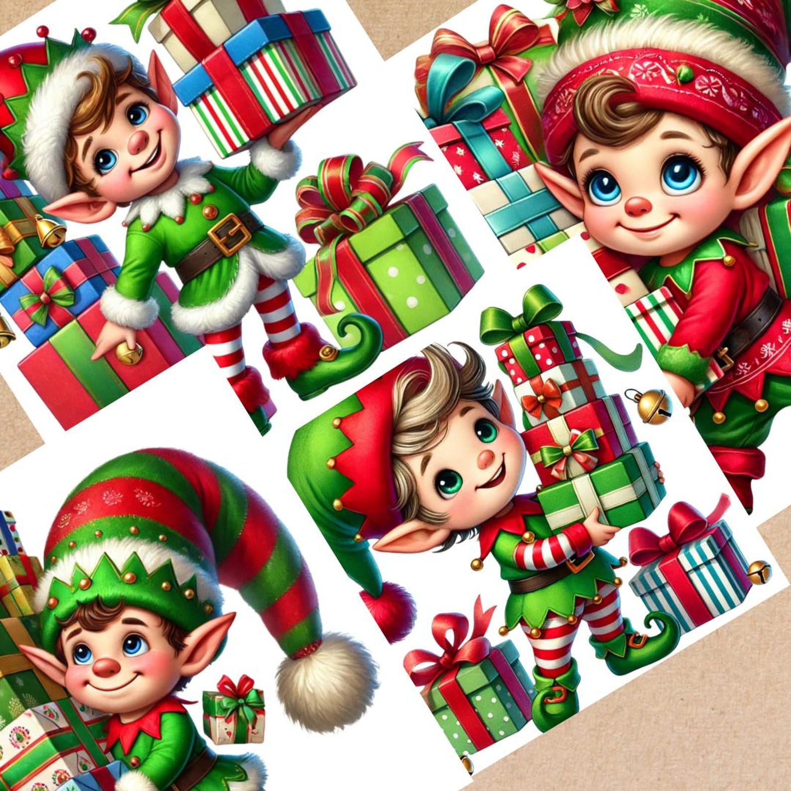 Christmas Elf With Gifts Clipart, 13 JPG Files, Santa's Helper Clip Art ...