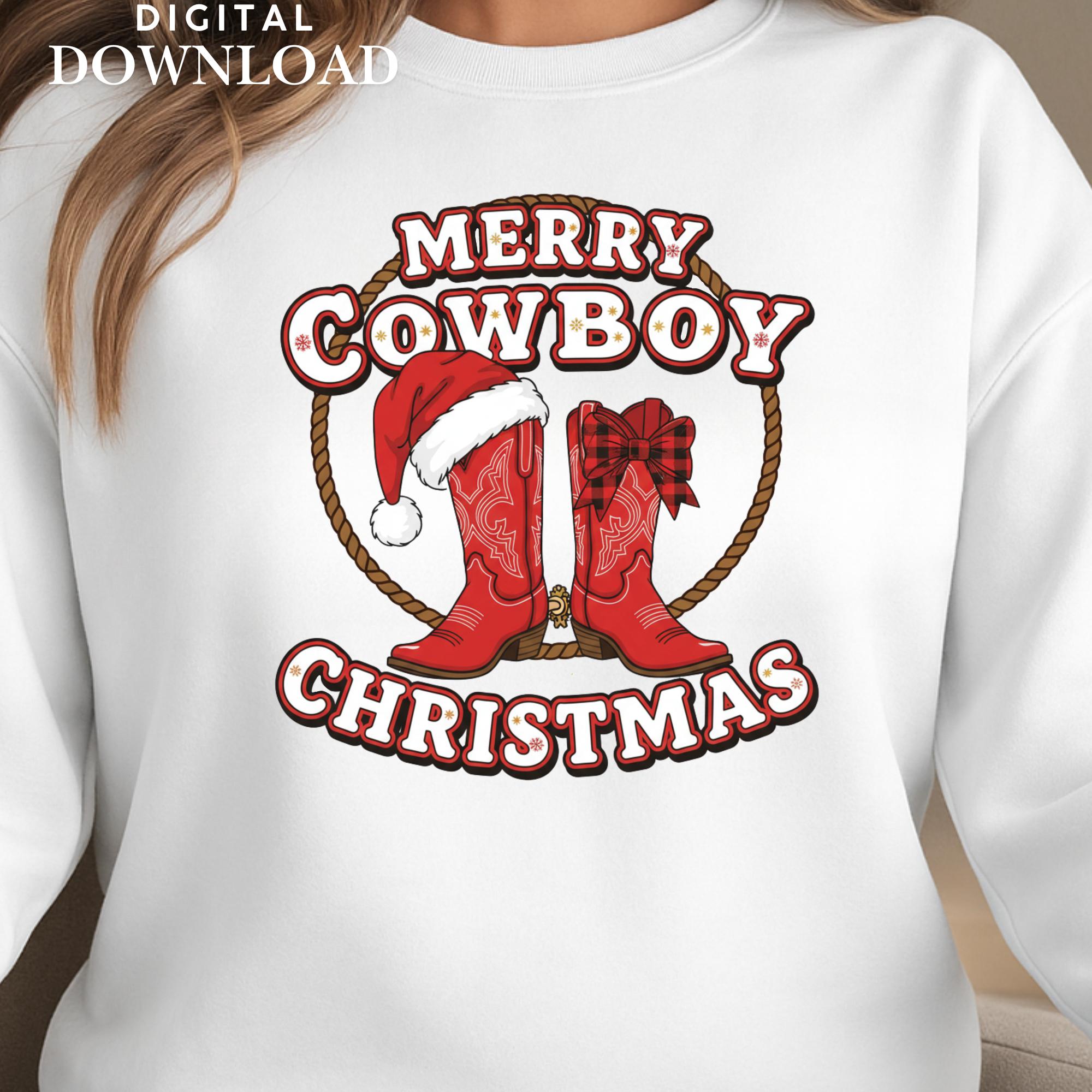 Merry Cowboy Christmas PNG – Western Sublimation Design for Shirts ...
