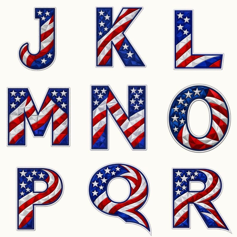 Patriotic Alphabet Clipart PNG Bundle, USA Flag Letters Set, American ...