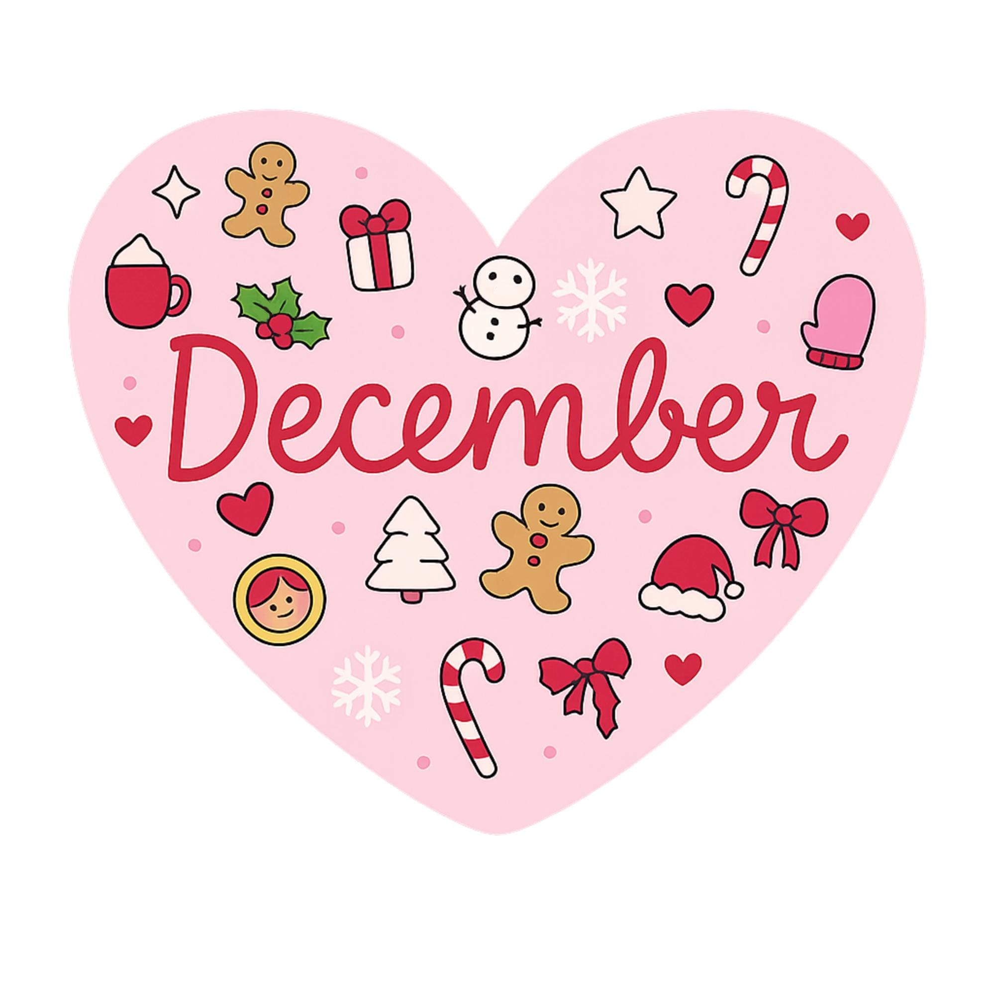 December Heart PNG – Cute Christmas Doodle Sublimation Design – Kawaii ...