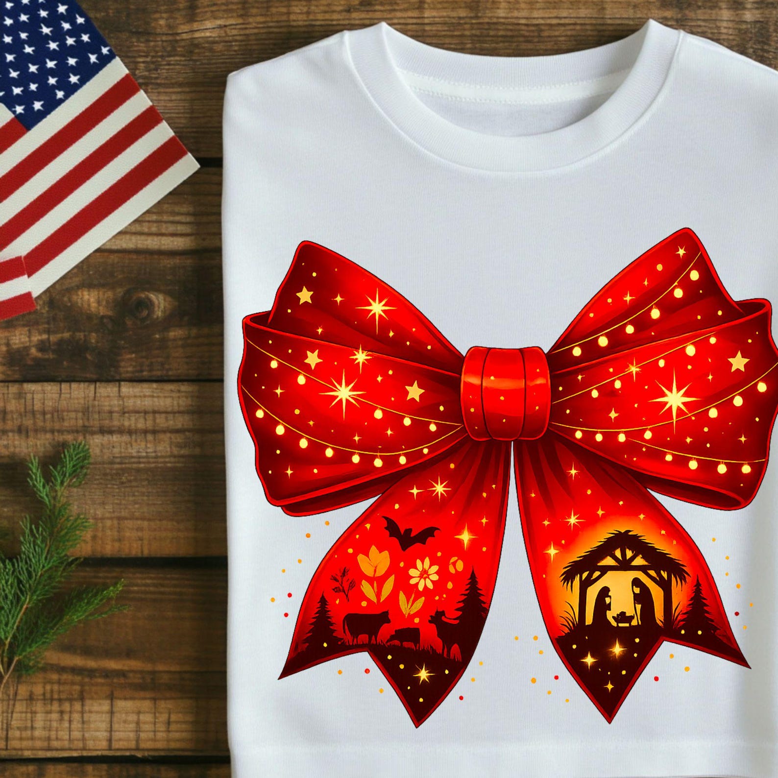 Christmas Nativity Bow PNG, Red Starry Ribbon Clipart With Holy Scene ...
