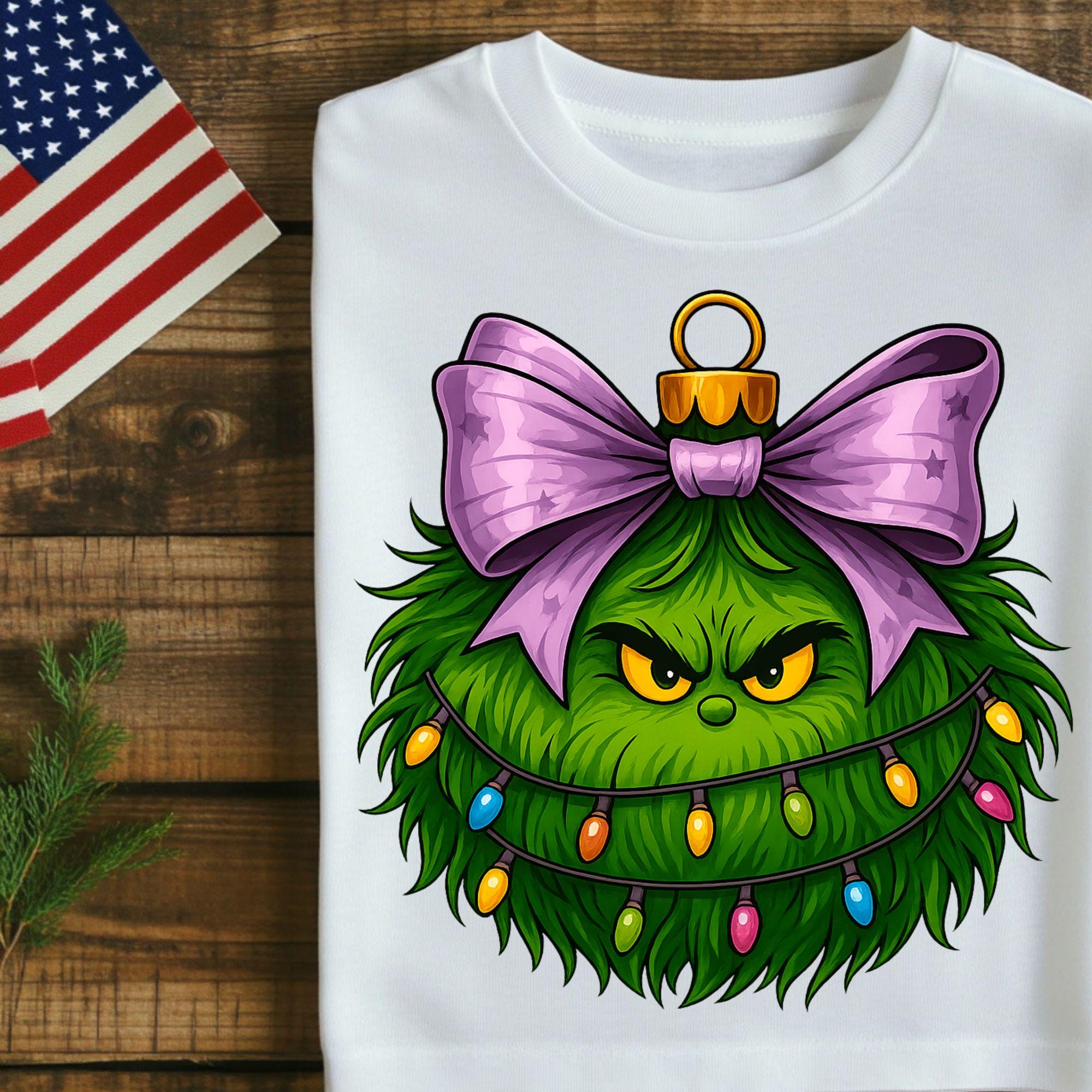 Grumpy Christmas Ornament PNG – Funny Green Face With Lights & Purple ...