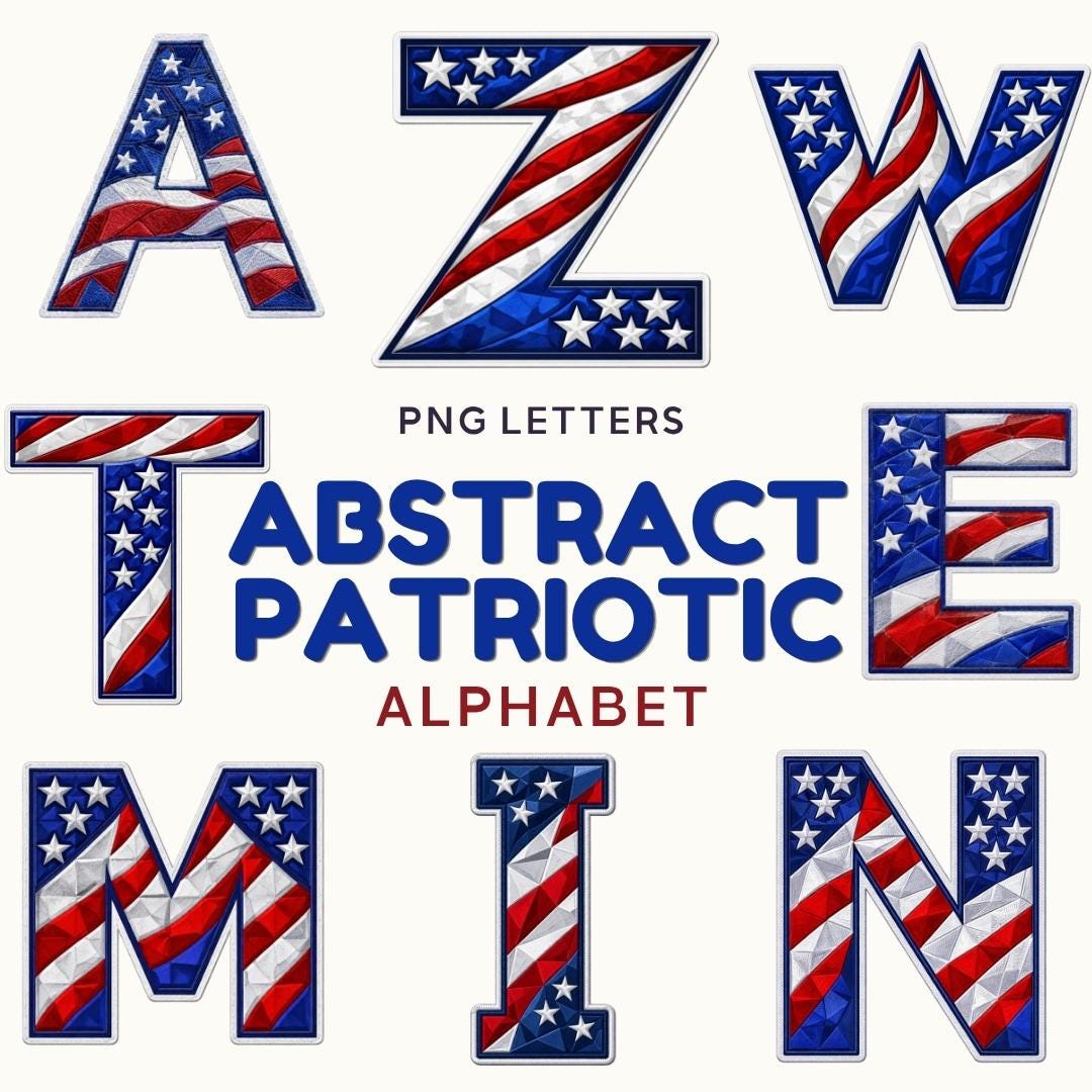 Patriotic Alphabet Clipart PNG Bundle, USA Flag Letters Set, American ...