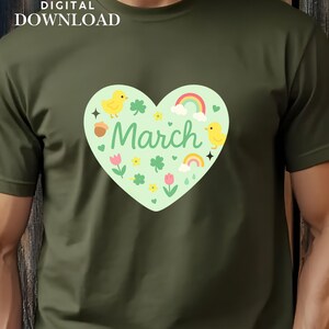 March PNG Art | Spring Heart With Shamrocks, Rainbows & Tulips | St ...