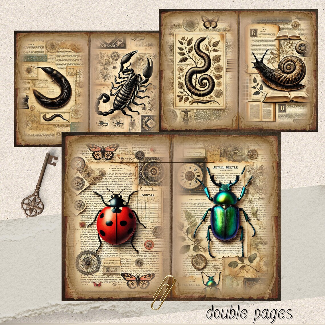 Vintage Insects Printable Watercolor, Ephemera Kit for Junk Journals ...