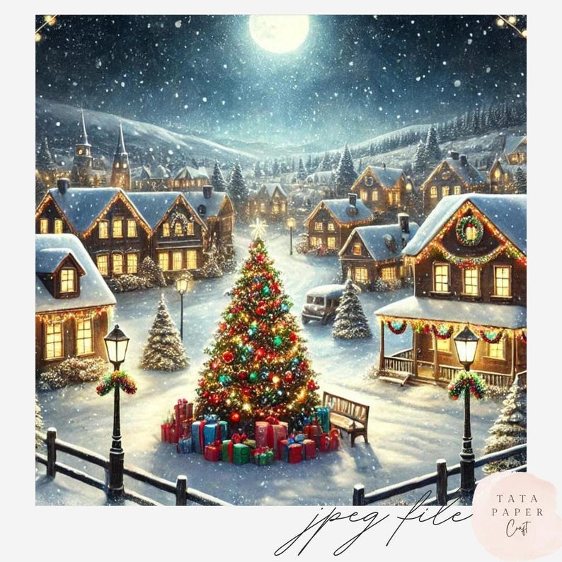 Christmas Night Landscape Clipart Bundle | Snowy Winter Forest Scene ...