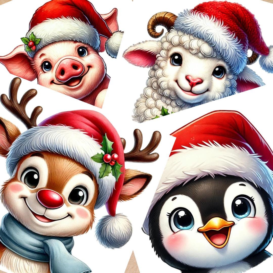 Funny Christmas Animals Clipart, 34 JPG File, Holiday Animal Clip Art ...