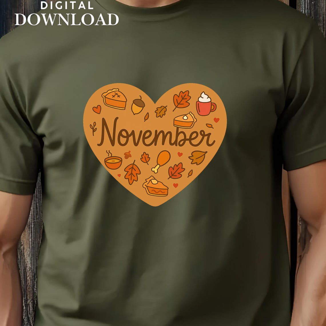 November PNG Clipart | Fall Heart With Pie, Leaves & Turkey ...