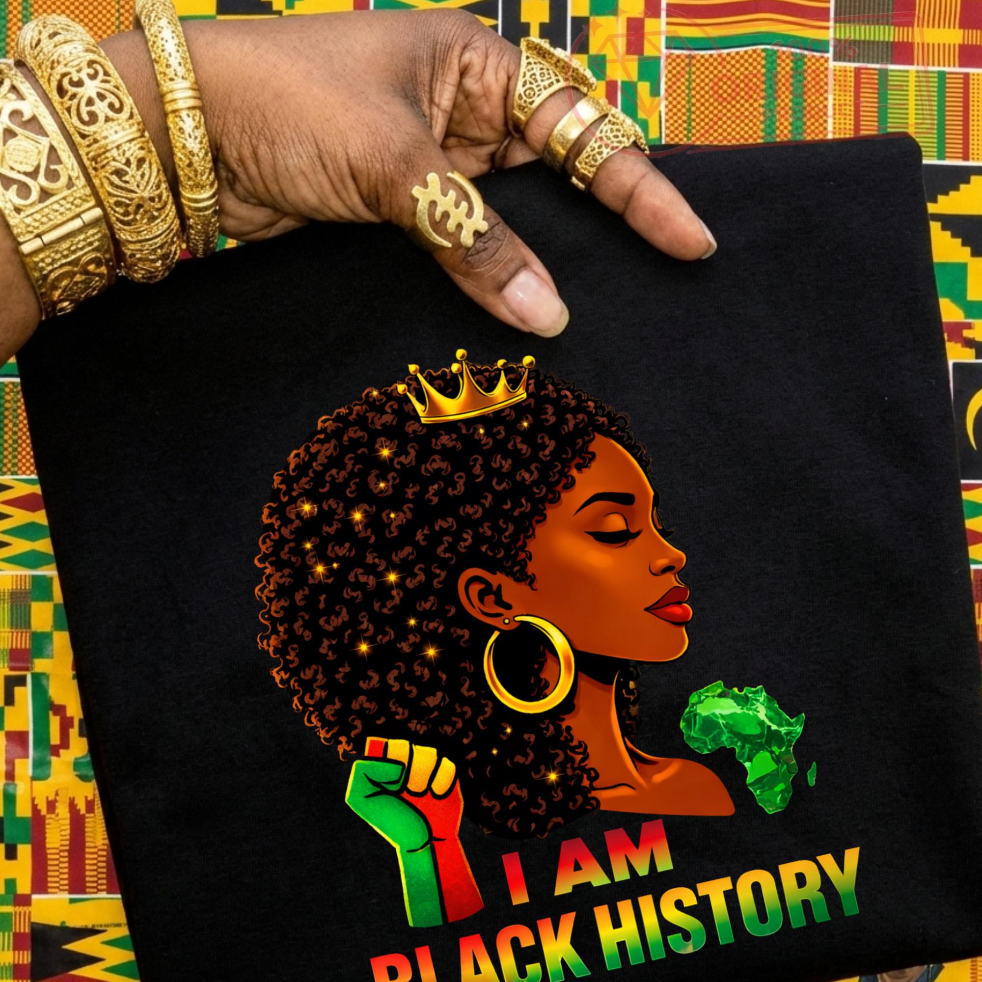I Am Black History PNG | Black Queen Gold Crown Art | Authentic African ...