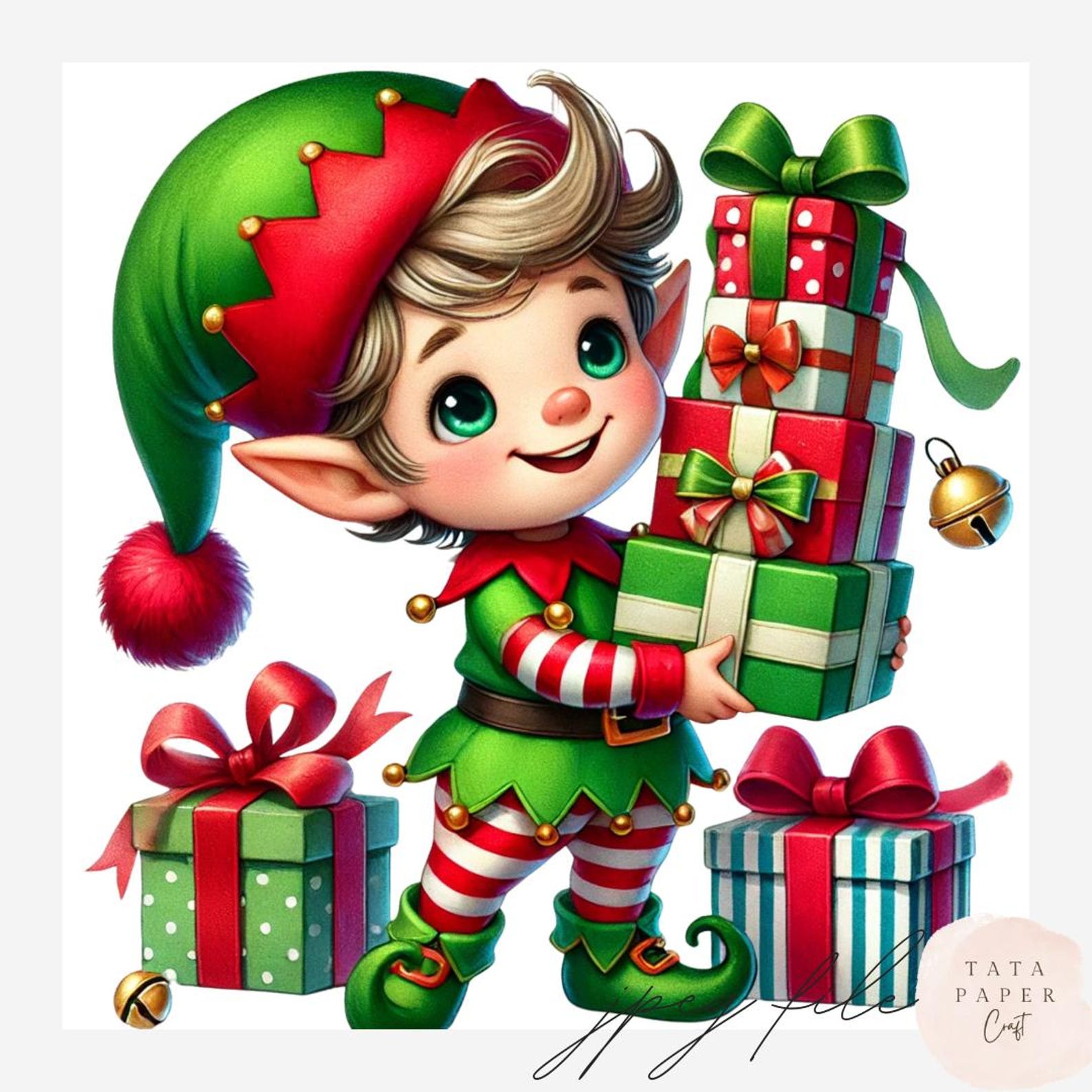Christmas Elf With Gifts Clipart, 13 JPG Files, Santa's Helper Clip Art ...