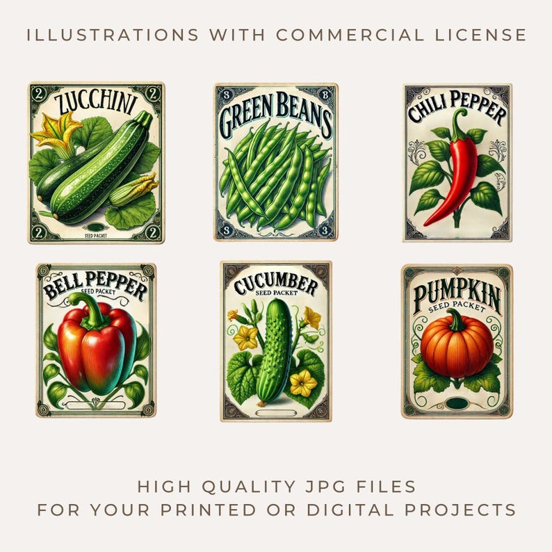 Vintage Vegetable Seed Packet Clipart, Printable Watercolor for ...