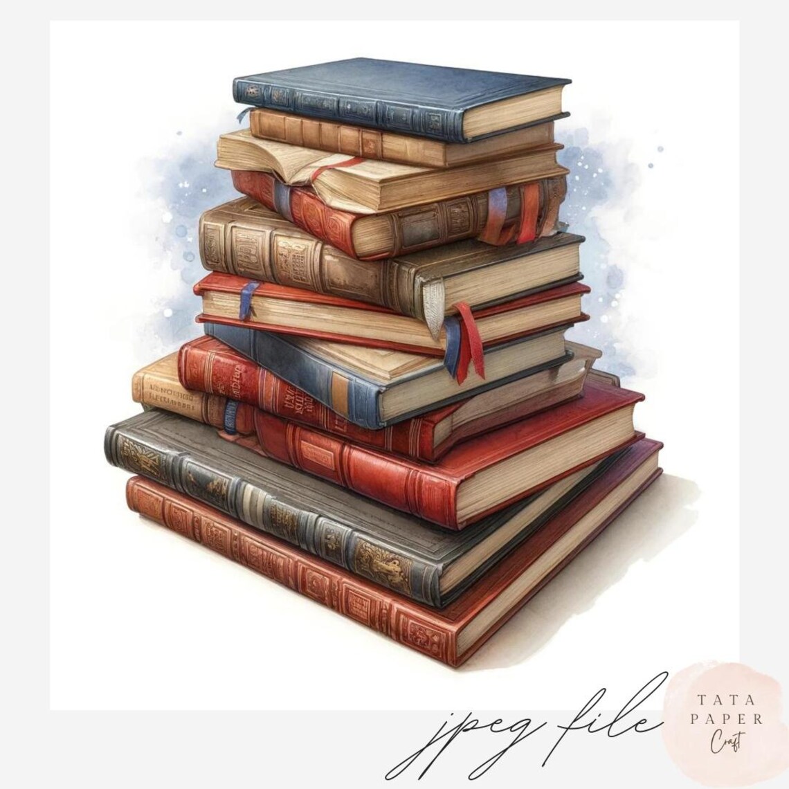 Vintage Stack of Books Clipart | 12 JPEG Files | Watercolor Book Stack ...