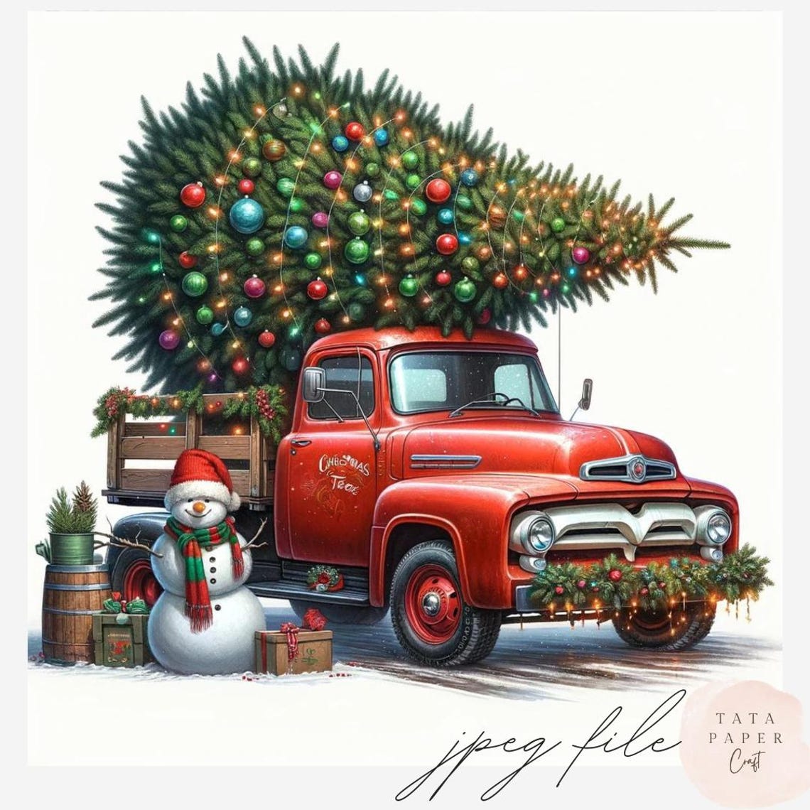 Christmas Tree Truck Clipart Bundle – Vintage Holiday Pickup With ...