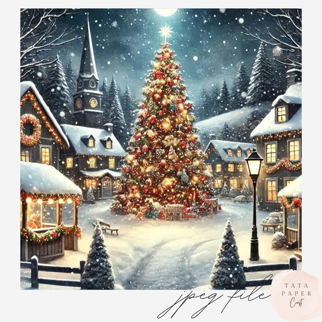 Christmas Night Landscape Clipart Bundle | Snowy Winter Forest Scene ...