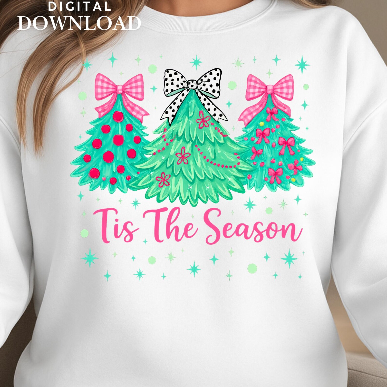 Tis the Season Christmas Trees PNG | Cute Retro Holiday Clipart With ...
