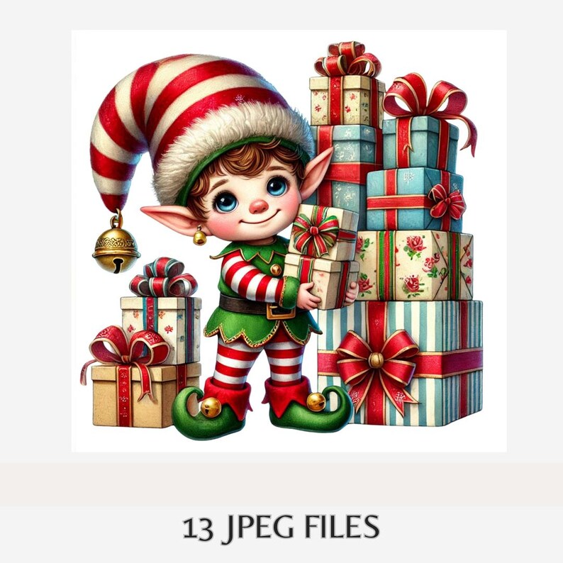 Christmas Elf With Gifts Clipart, 13 JPG Files, Santa's Helper Clip Art ...
