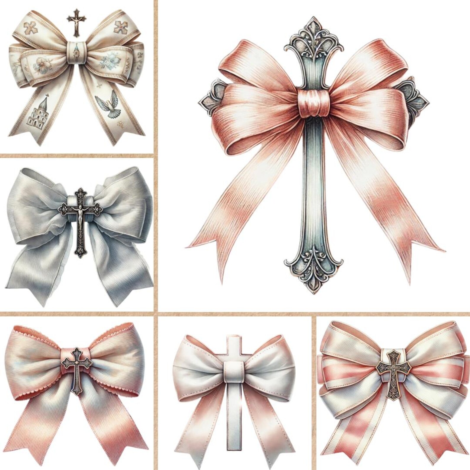 13 Coquette Christian Cross Bow Clipart | Pastel Pink & Blue Religious ...