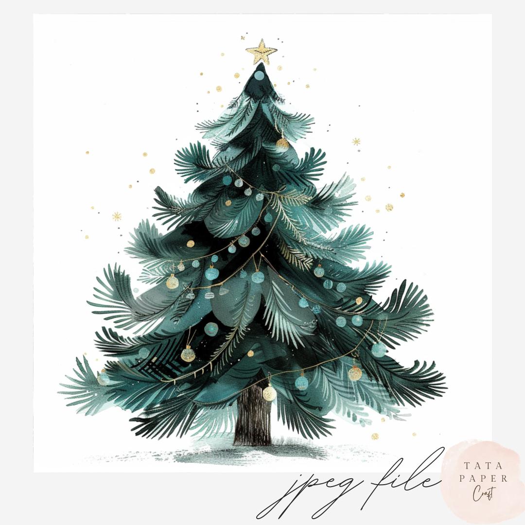 Christmas Tree Illustration Clipart, 9 JPG Files, Holiday Tree Clip Art ...