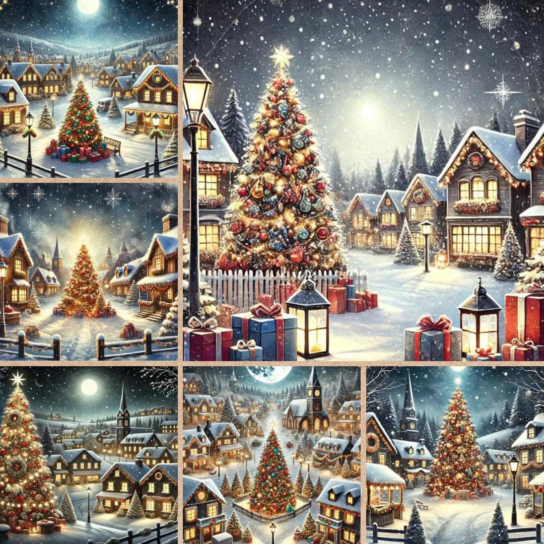 Christmas Night Landscape Clipart Bundle | Snowy Winter Forest Scene ...
