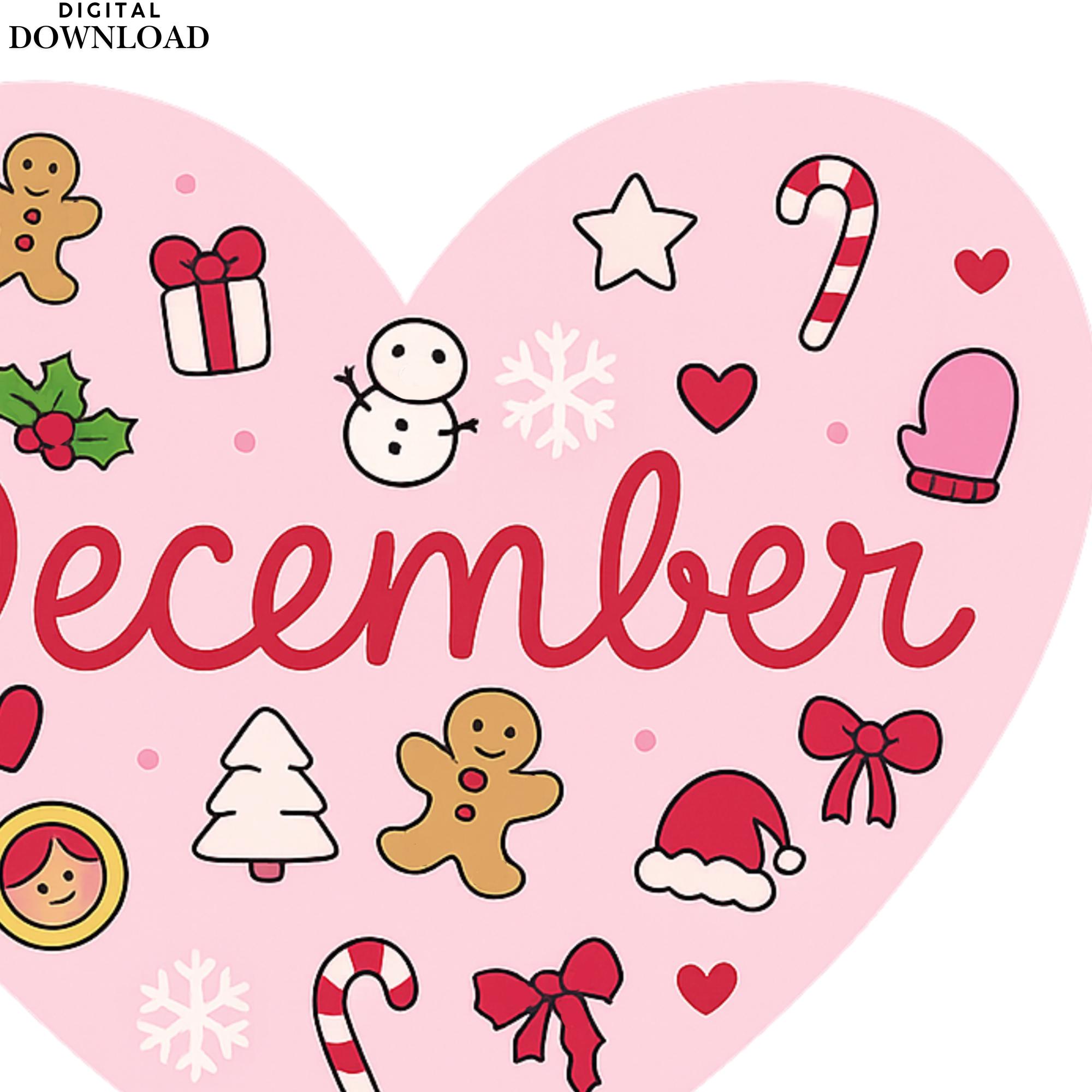 December Heart PNG – Cute Christmas Doodle Sublimation Design – Kawaii ...