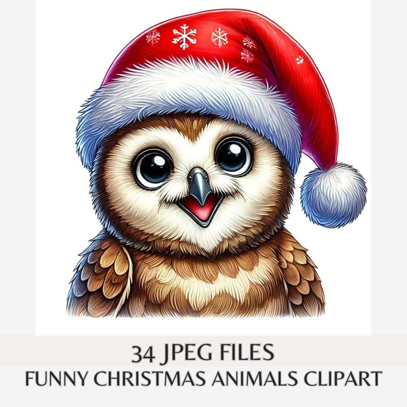 Funny Christmas Animals Clipart, 34 JPG File, Holiday Animal Clip Art ...