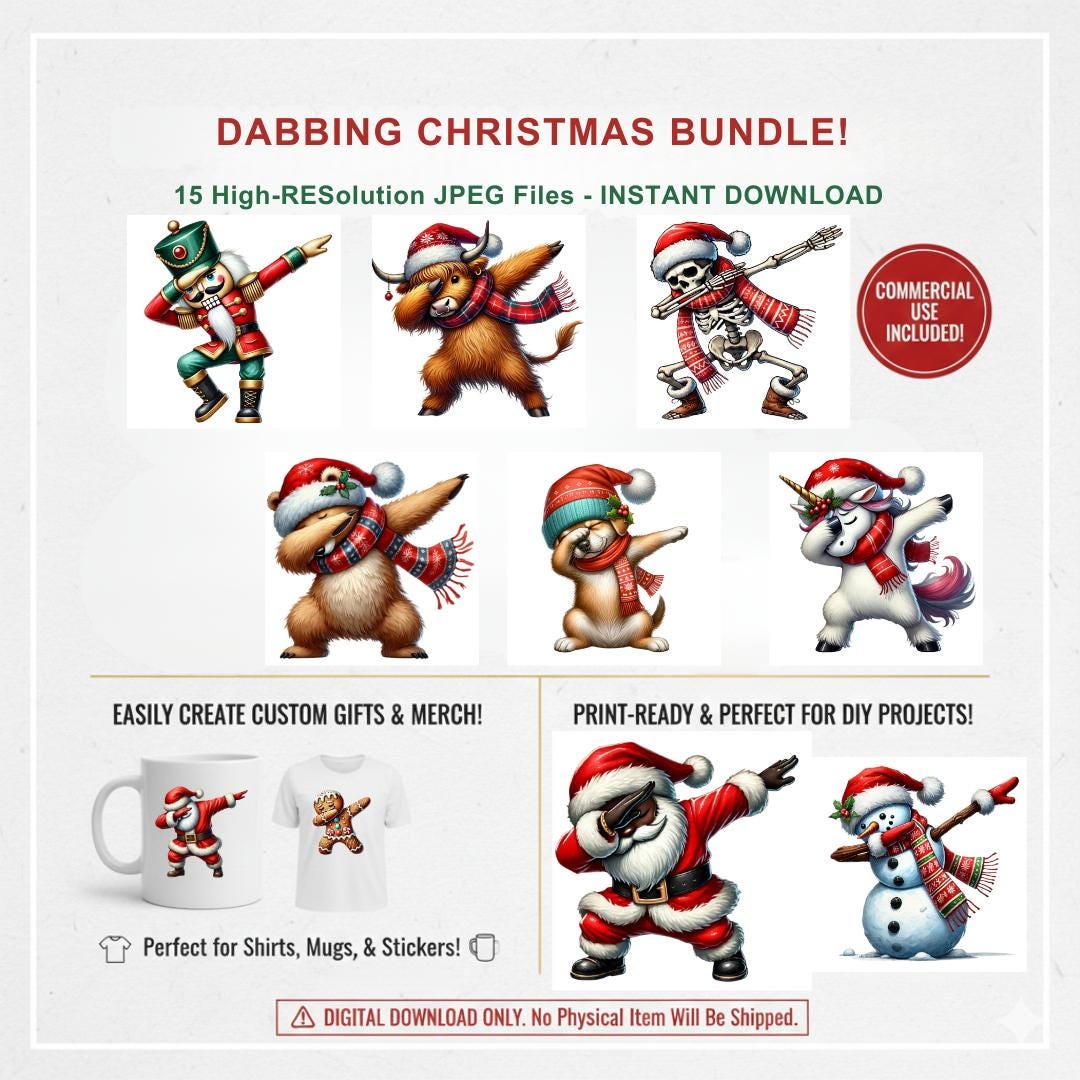 Dabbing Christmas Clipart Bundle | Dab Santa Elf Snowman JPG | Funny ...