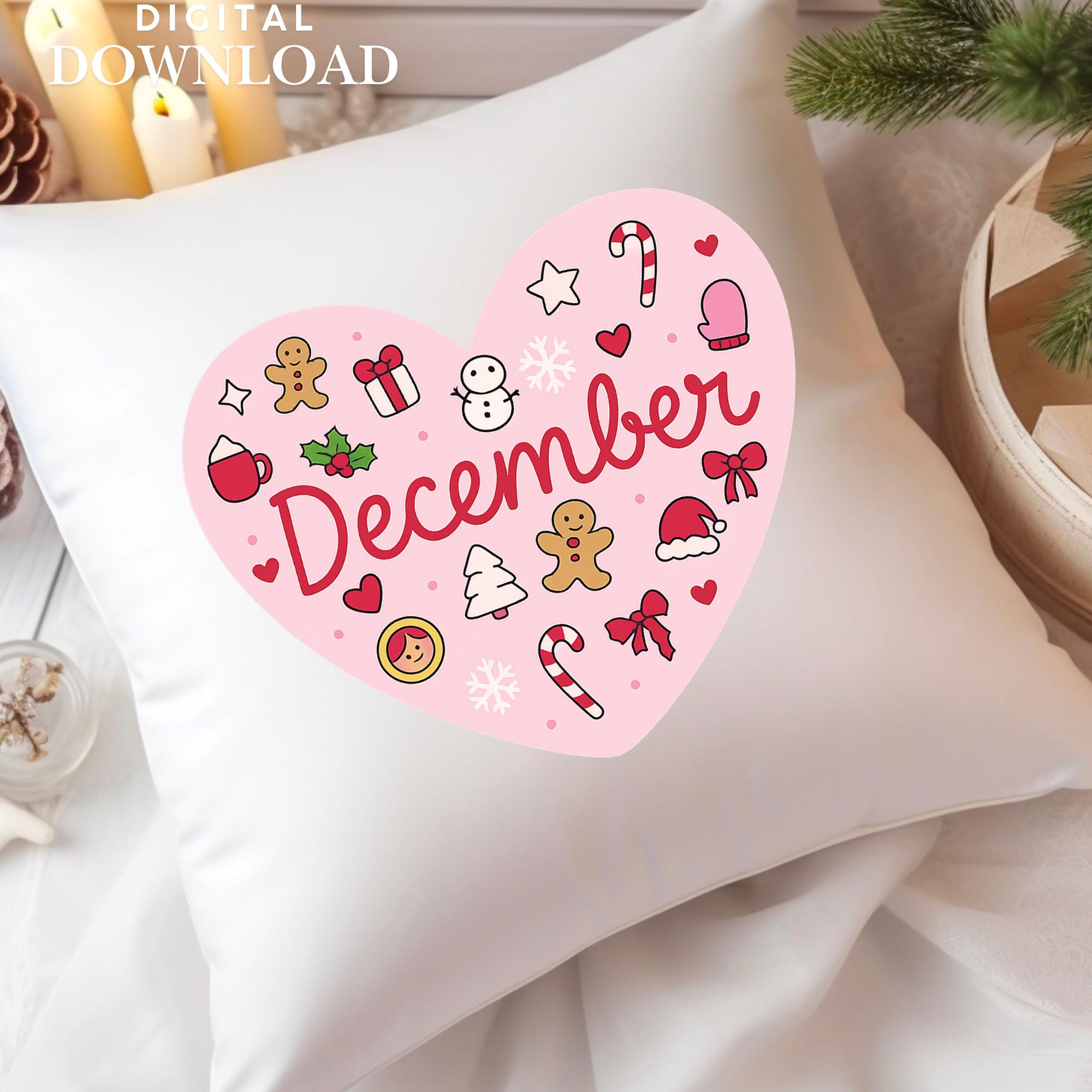 December Heart PNG – Cute Christmas Doodle Sublimation Design – Kawaii ...