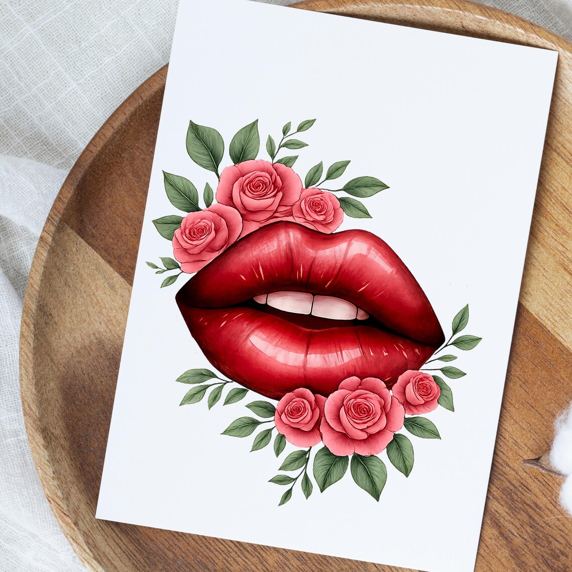 Red Lips With Roses PNG: Glam Valentine's Day Clipart (digital Download ...
