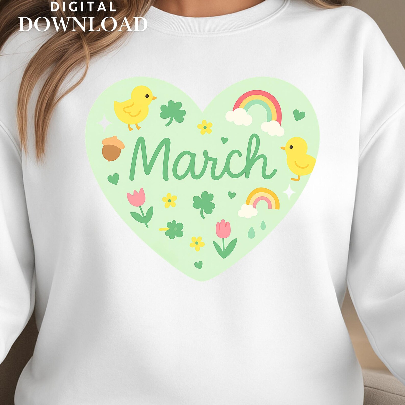 March PNG Art | Spring Heart With Shamrocks, Rainbows & Tulips | St ...