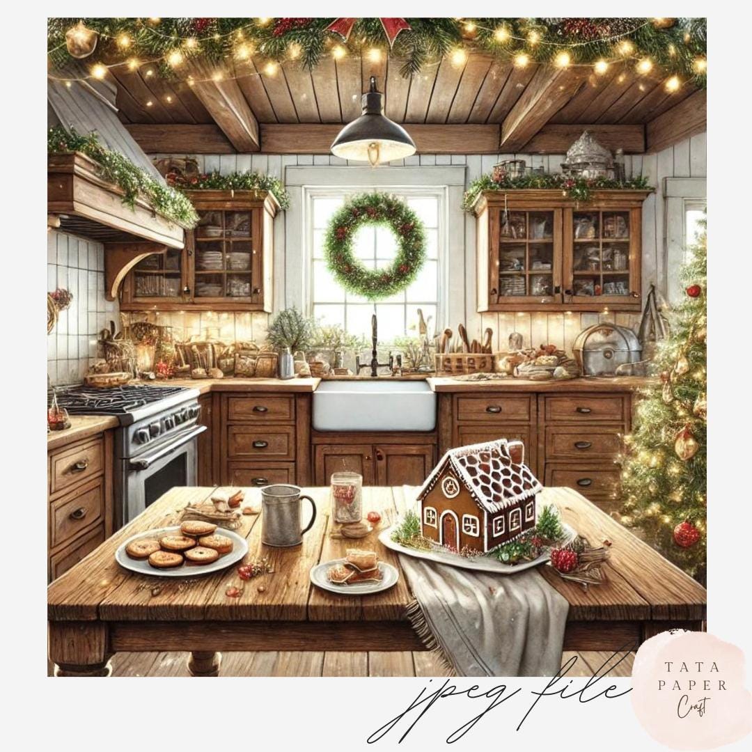 Rustic Christmas Kitchen Clipart Bundle | Holiday Farmhouse Kitchen ...