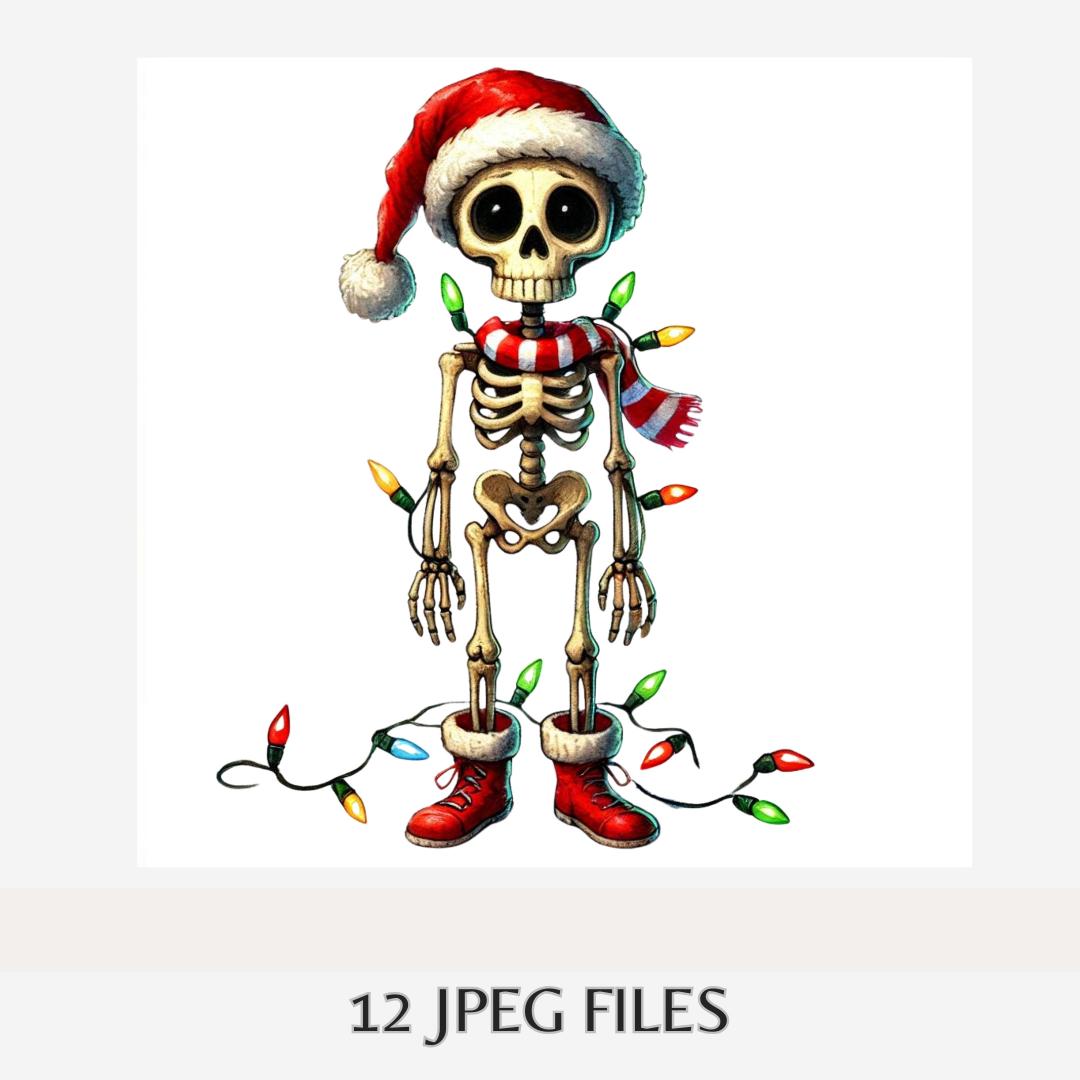 Funny Christmas Skeleton Clipart | 12 JPEG Files | Gothic Holiday ...