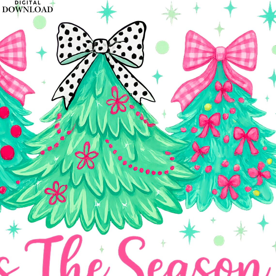 Tis the Season Christmas Trees PNG | Cute Retro Holiday Clipart With ...
