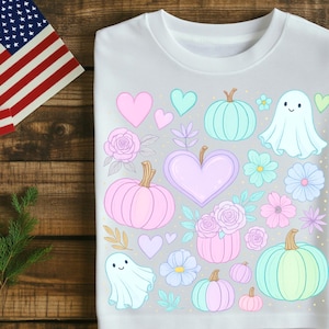 Pastel Halloween PNG Bundle | Cute Ghosts, Pumpkins & Flowers Clipart ...