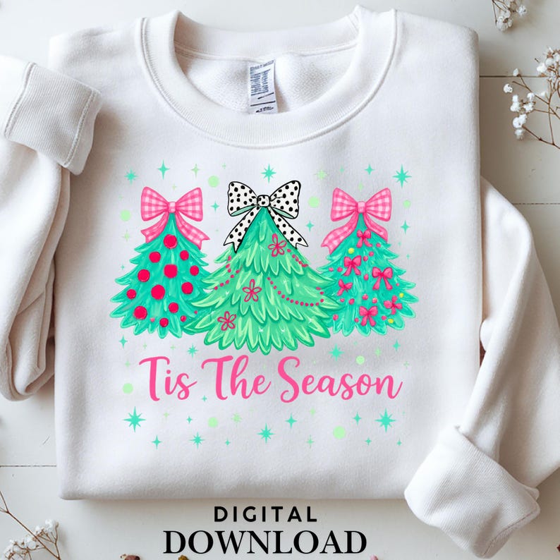 Tis the Season Christmas Trees PNG | Cute Retro Holiday Clipart With ...
