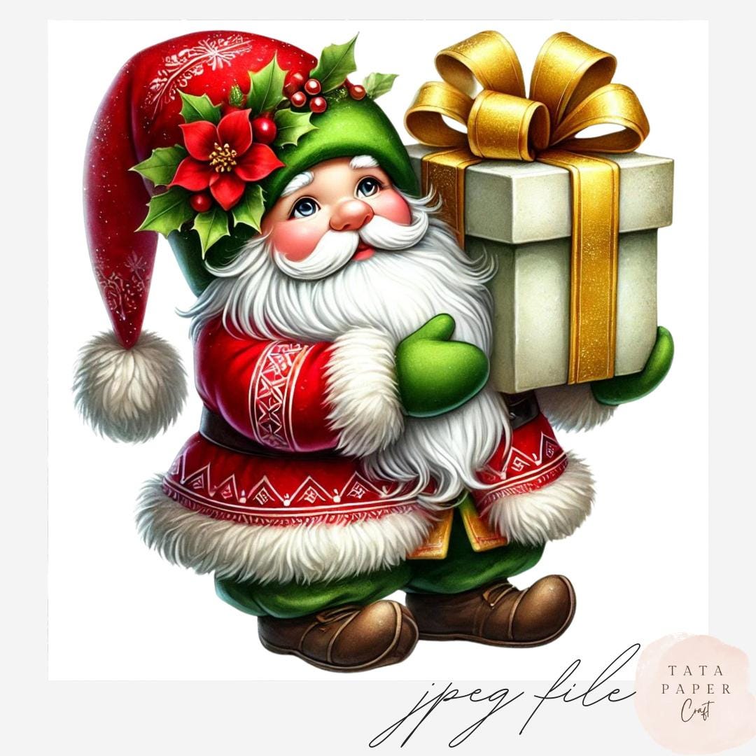 Christmas Gnome Clipart With Gifts | 14 JPEG Files | Holiday Gnomes ...