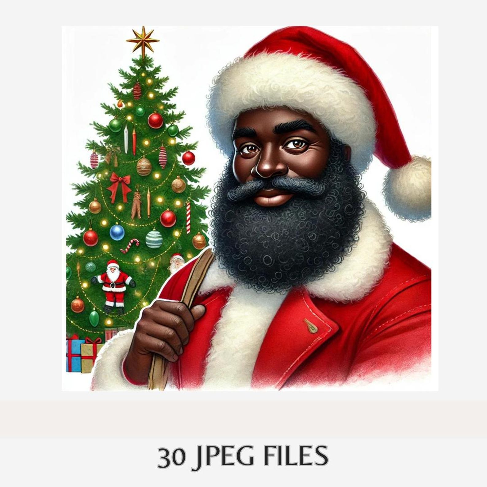 30 Black Santa Claus Clipart | African American Santa JPEG | Christmas ...