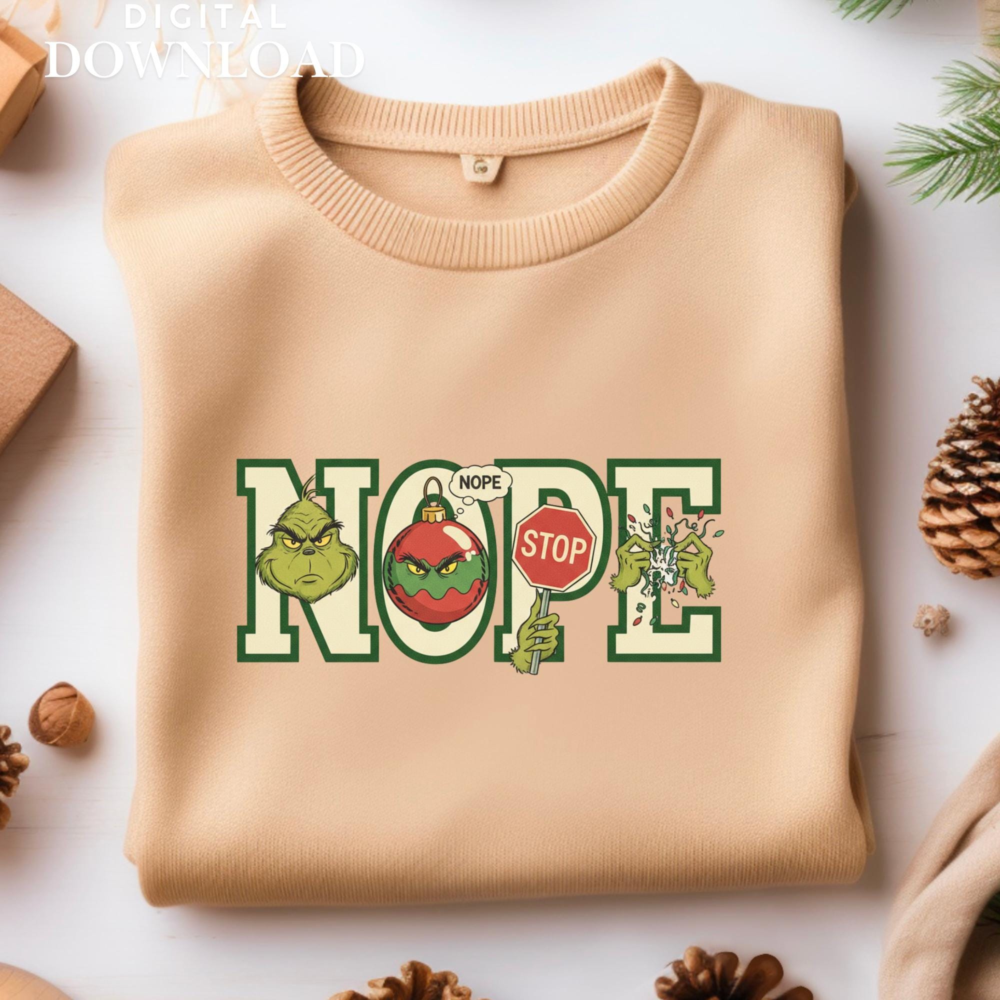 Nope Christmas PNG | Funny Green Monster Sublimation Design | Grumpy ...