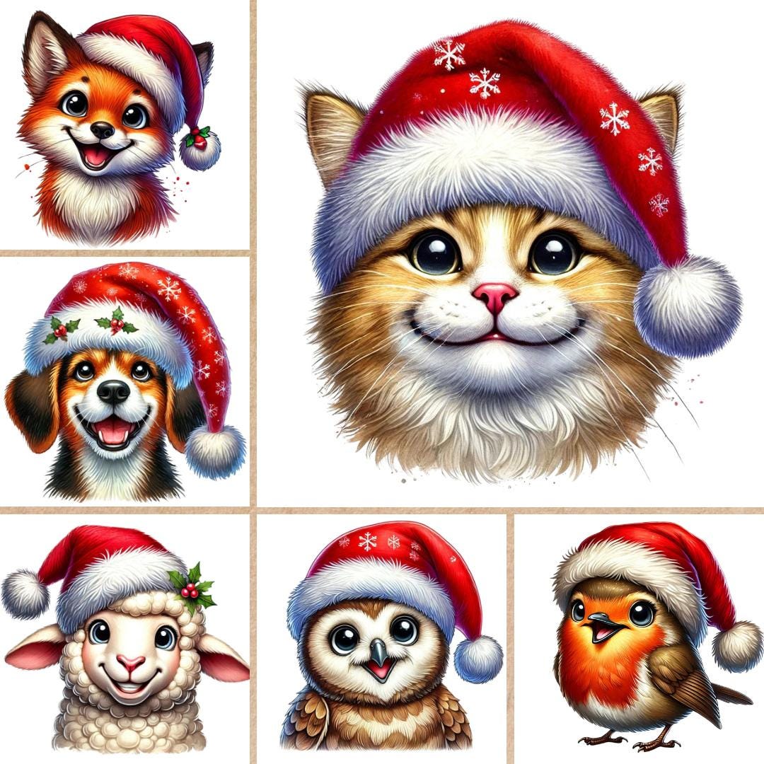 Funny Christmas Animals Clipart, 34 JPG File, Holiday Animal Clip Art ...