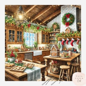 Rustic Christmas Kitchen Clipart Bundle | Holiday Farmhouse Kitchen ...