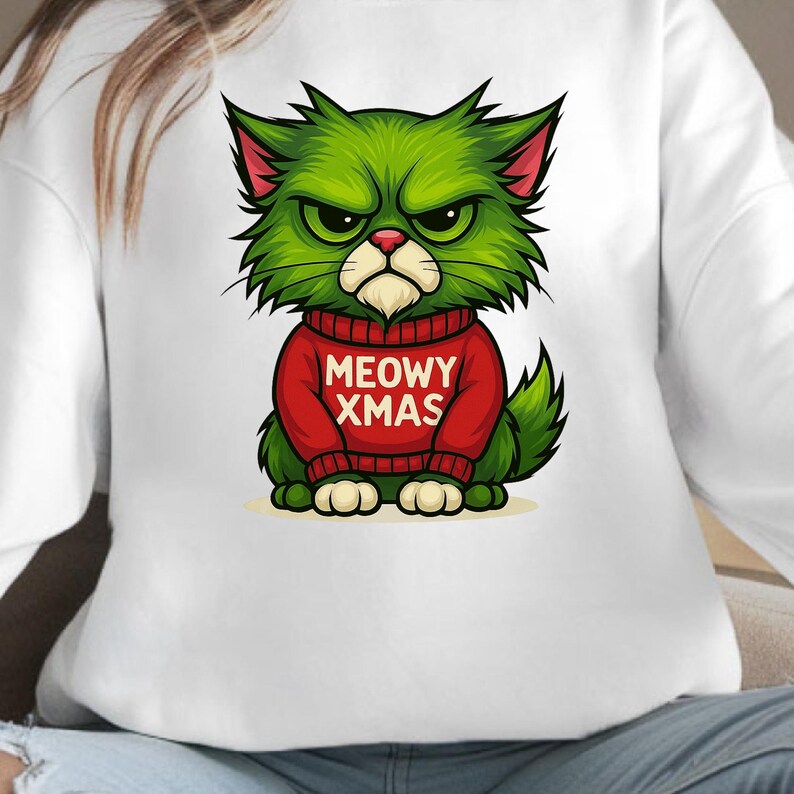 Meowy Xmas Grumpy Cat PNG | Funny Christmas Sublimation Design | Green ...