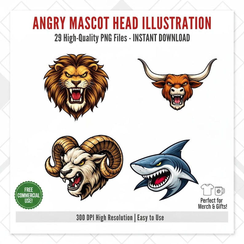 Angry Mascot Head Clipart | 29 PNG Logos + Team Names | Instant ...