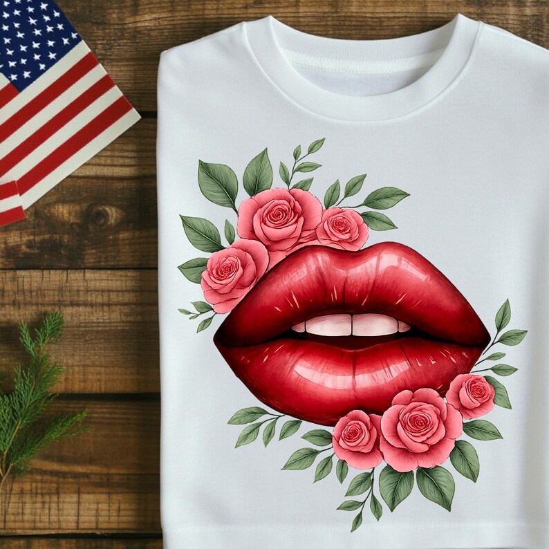 Red Lips With Roses PNG: Glam Valentine's Day Clipart (digital Download ...
